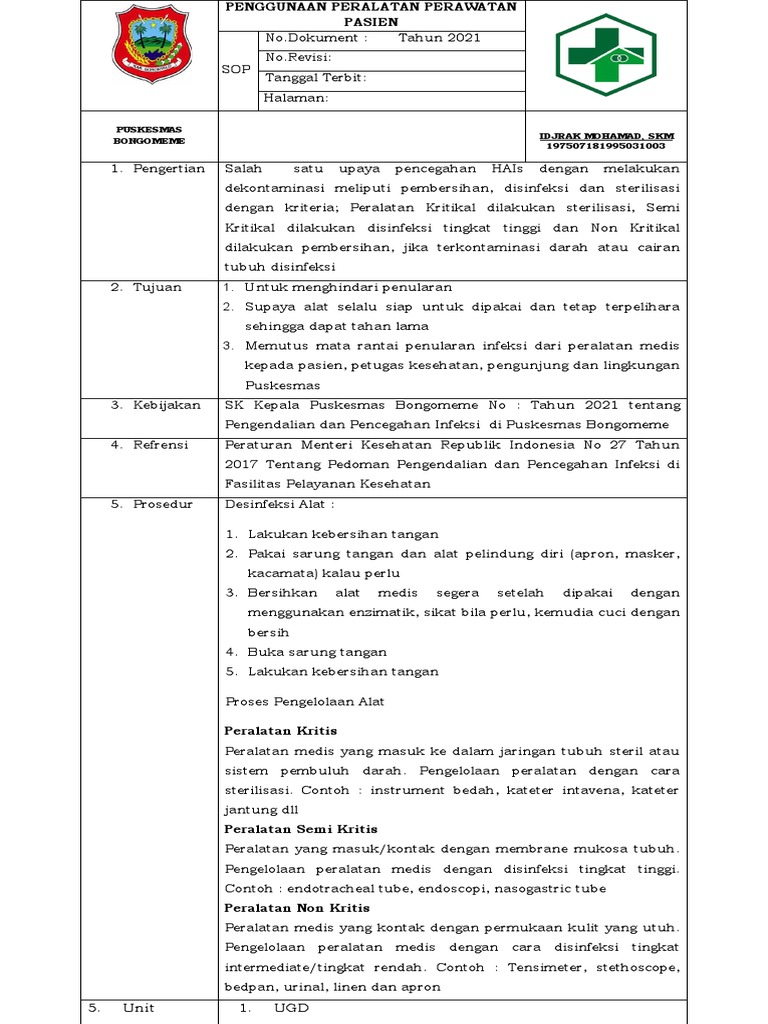 Sop Pengunaan Peralatan Perawatan Pasien | PDF