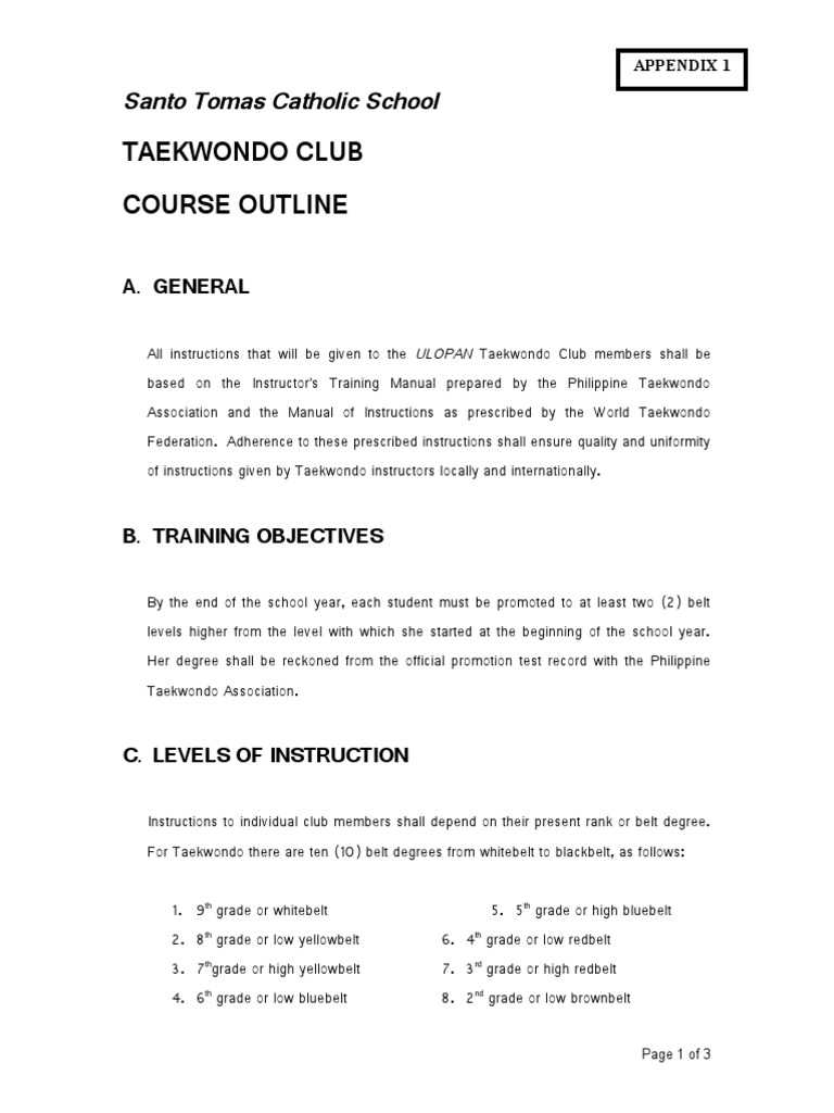 Course Outline 1 | PDF | Taekwondo | Individual Sports