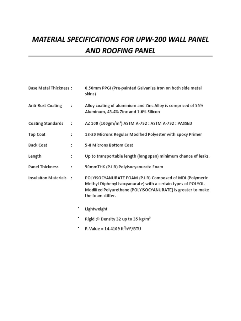 SPECIFICATION WALL & ROOFING PANEL | PDF