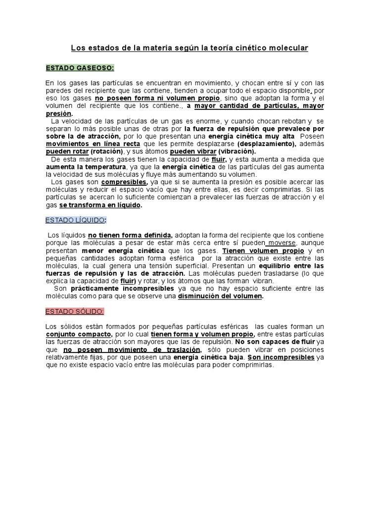 Los Estados de La Materia Según La Teoría Cinético Molecular Los ...