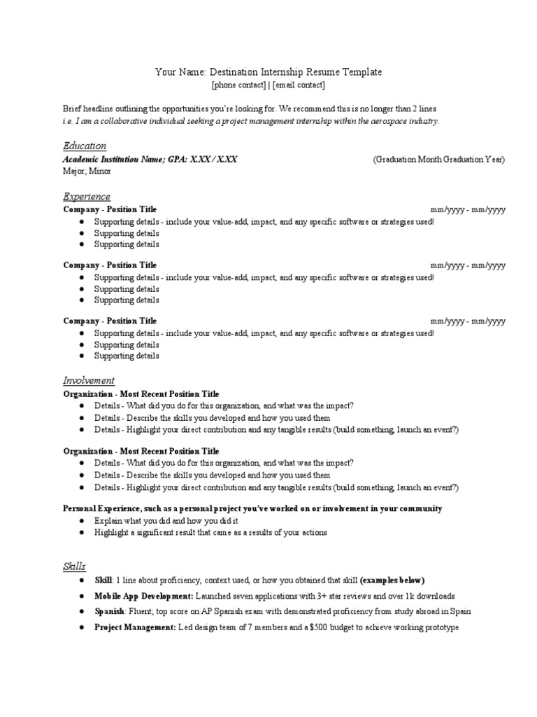 Destination Internship Resume Template | PDF | Computing