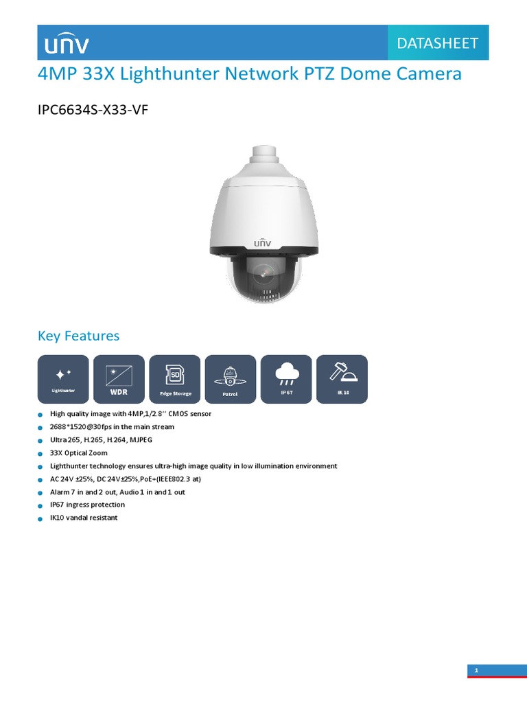 4MP 33X Lighthunter PTZ Camera Datasheet | PDF | Camera Lens | Camera