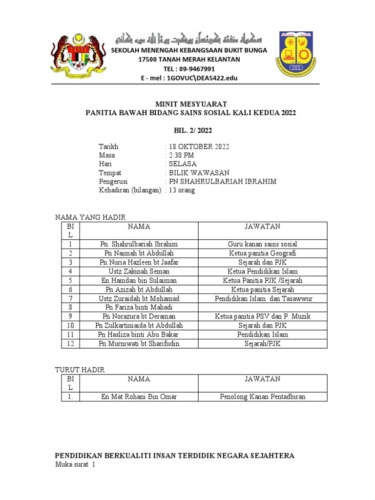 Minit Mesyuarat BIDANG SS X2 2022 | PDF