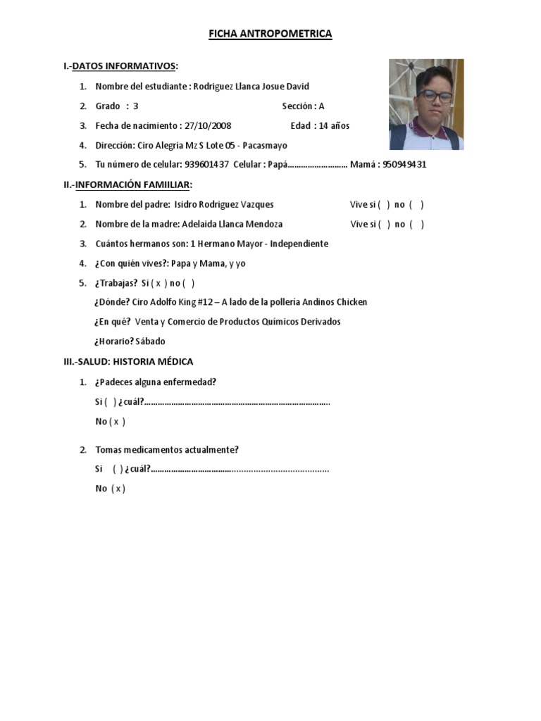 Ficha Antropometrica David | PDF