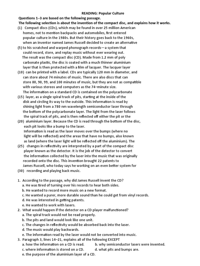 501 Critical Reading Questions | PDF | Sushi | Compact Disc