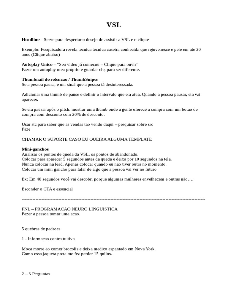 Estudo de VSL: Copy de Vendas | PDF
