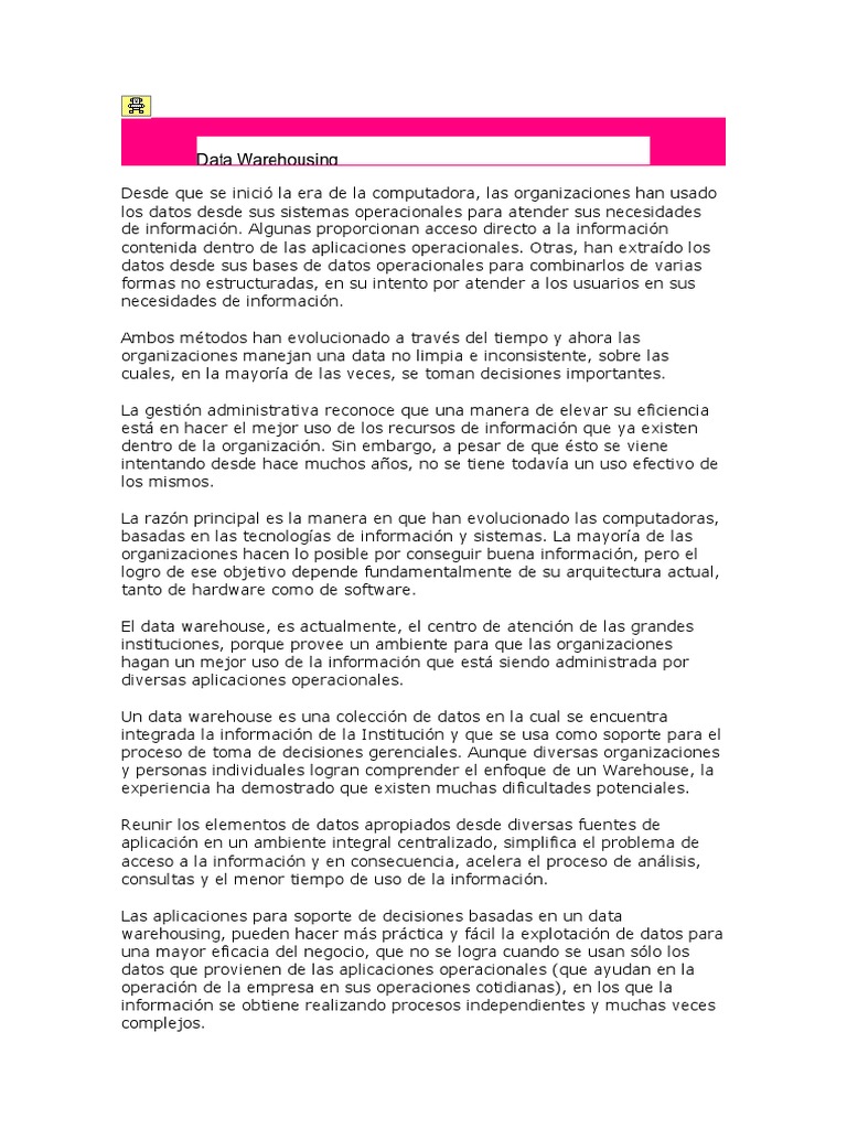 Manual DWH | PDF | Almacén de datos | Bases de datos