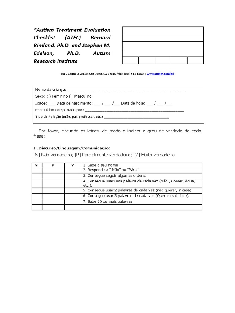 ATEC Autism Treatment Evaluation Checklist | PDF ATEC Autism Treatment Evaluation Checklist | PDF