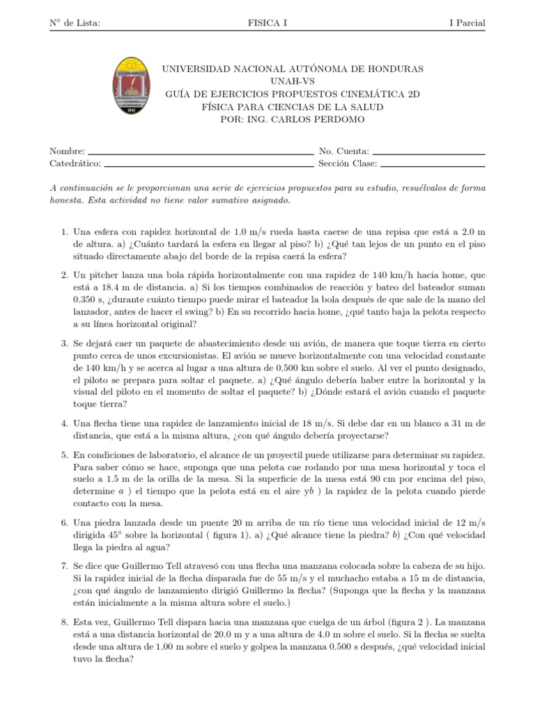 Guía de Ejercicios de Cinemática 2D | PDF | Lanzador