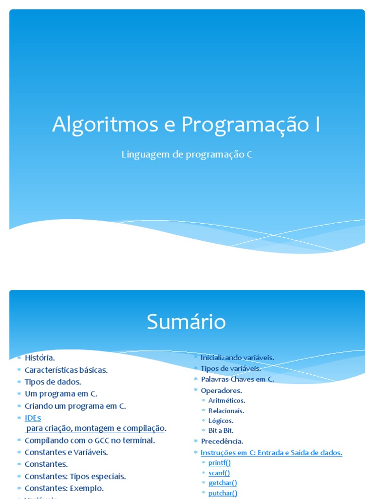 Introdução a linguagem de programação C. | PDF | C (linguagem de ...