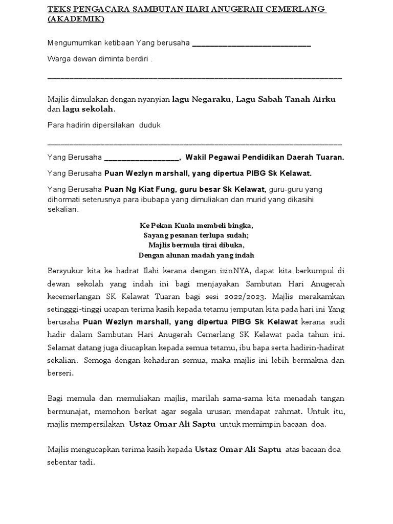 Sambutan Hari Anugerah SK Kelawat | PDF