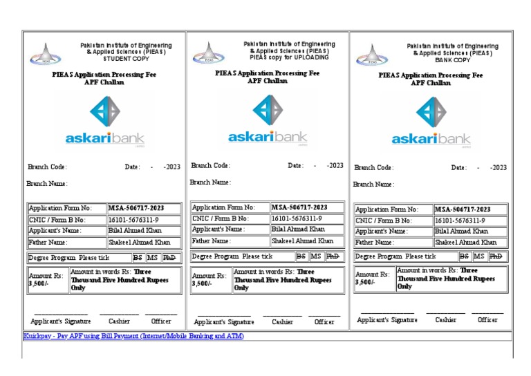 Fee Challan Pieas | PDF | Money | Payments