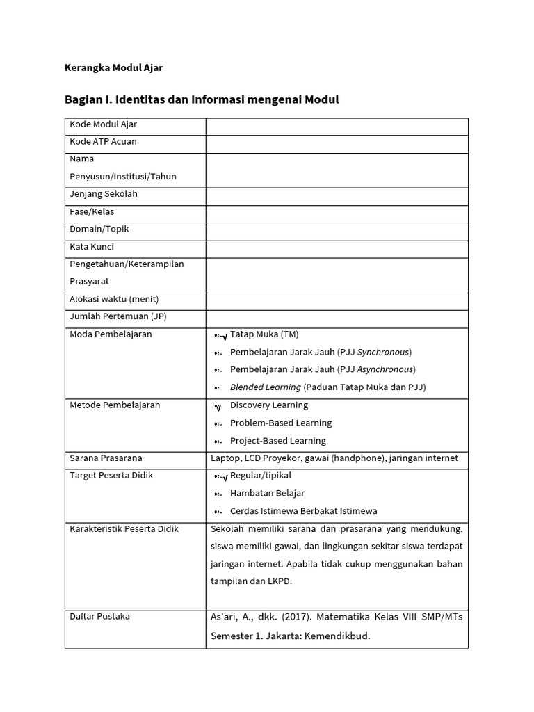 Kerangka Modul AJar | PDF