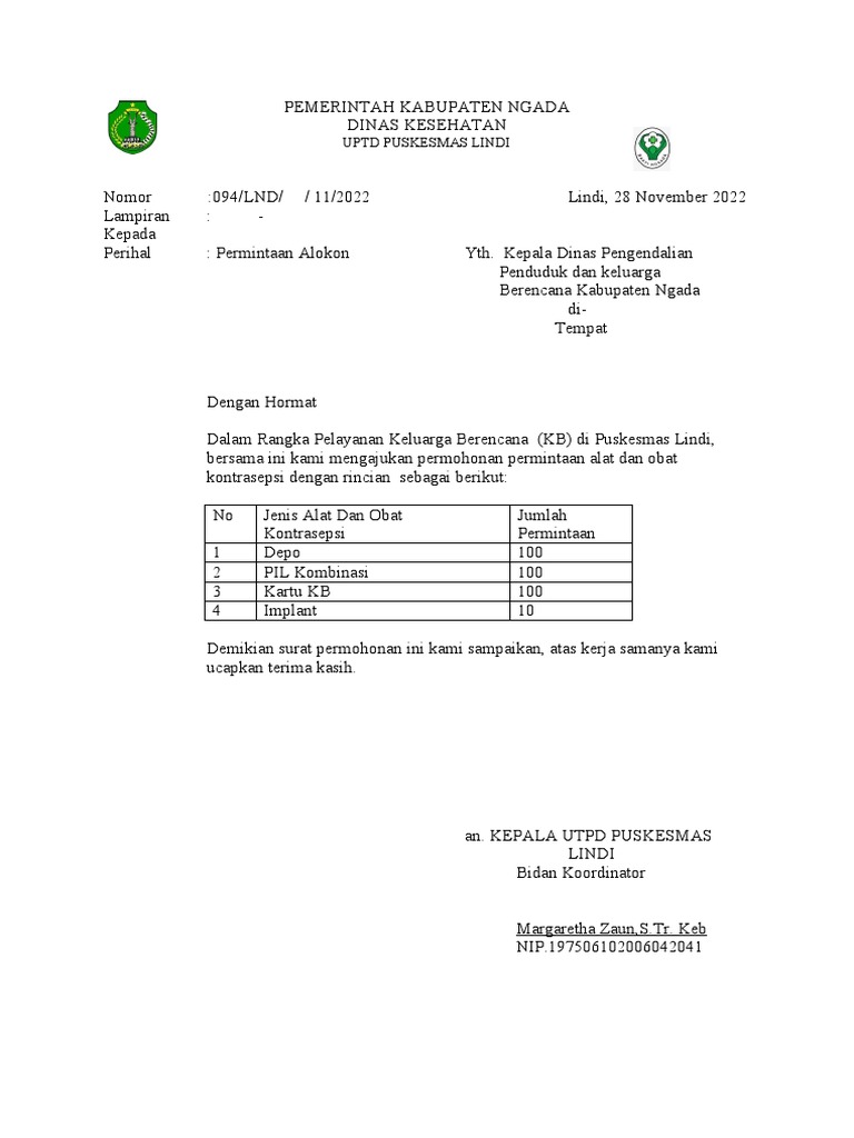 Surat Permintaan Alokon | PDF Surat Permintaan Alokon | PDF
