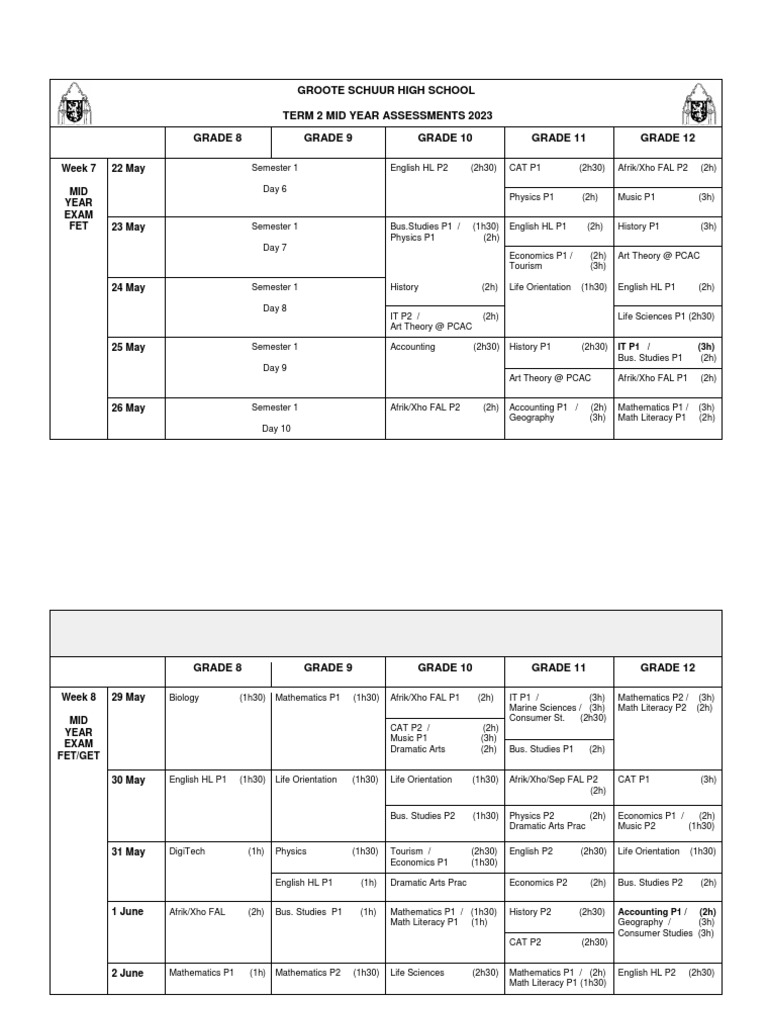Final Mid Year Assessment Timetable 2023 | PDF | Youth | Adolescence