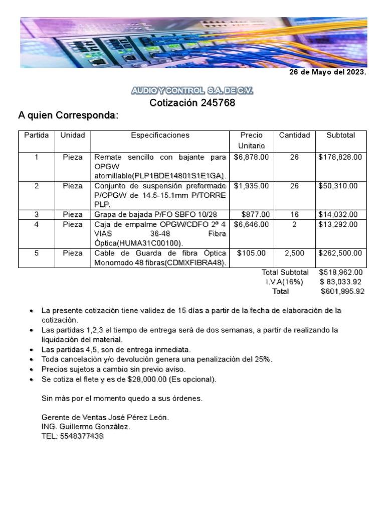 Cotizacion Ing Guillermo | PDF
