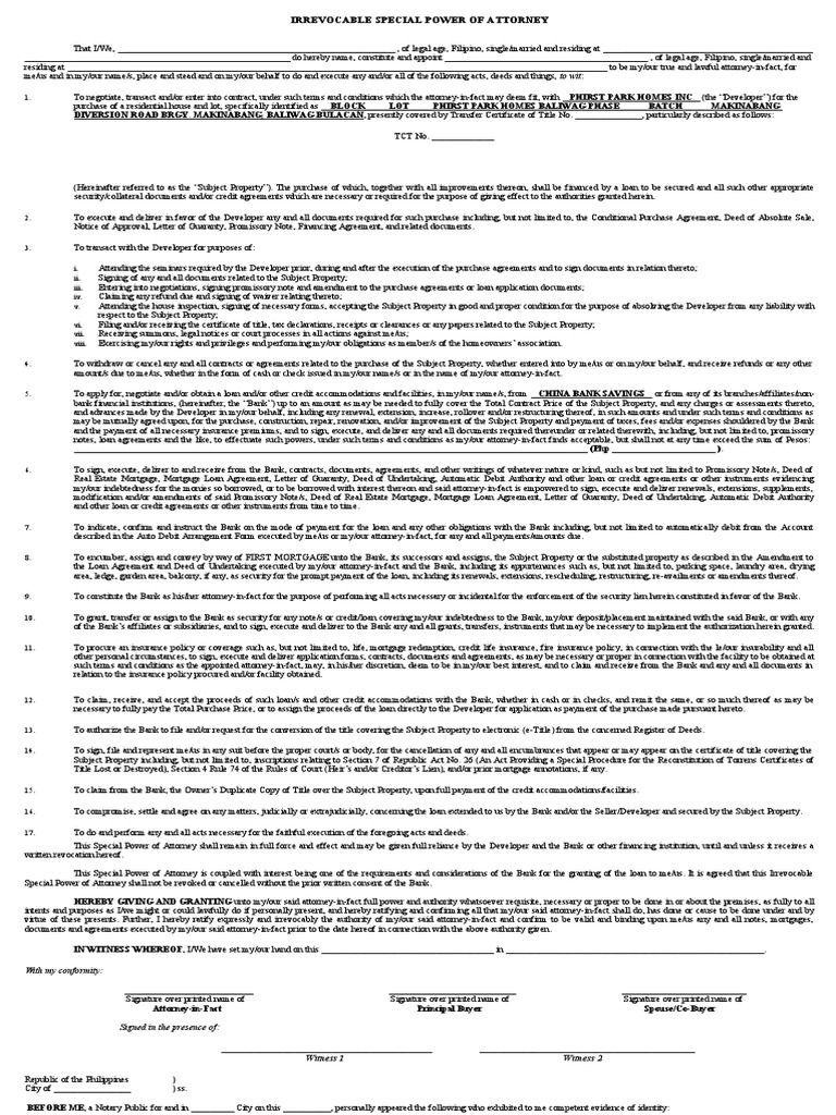 SPA Editable | PDF | Loans | Power Of Attorney