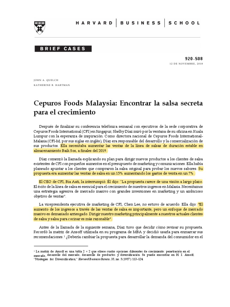 Cepuros Foods Malaysia - Encontrar La Salsa Secreta para El Crecimiento Subrayado | PDF ...