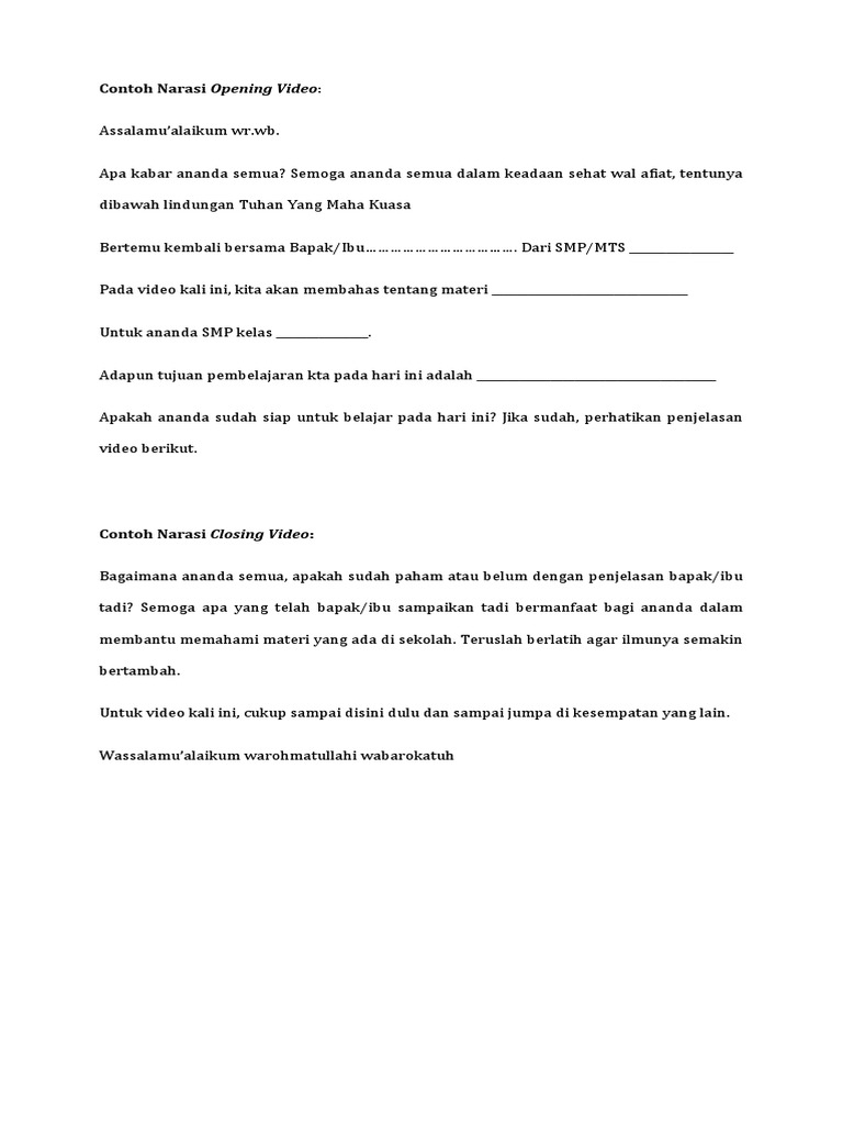 Contoh Narasi Opening Dan Closing Video | PDF | Pengembangan Diri