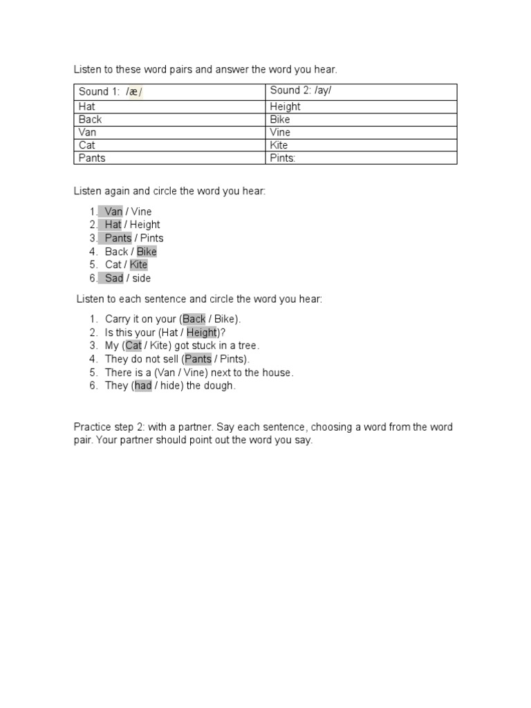 Listen to These Word Pairs and Answer the Word You Hear[1] | PDF