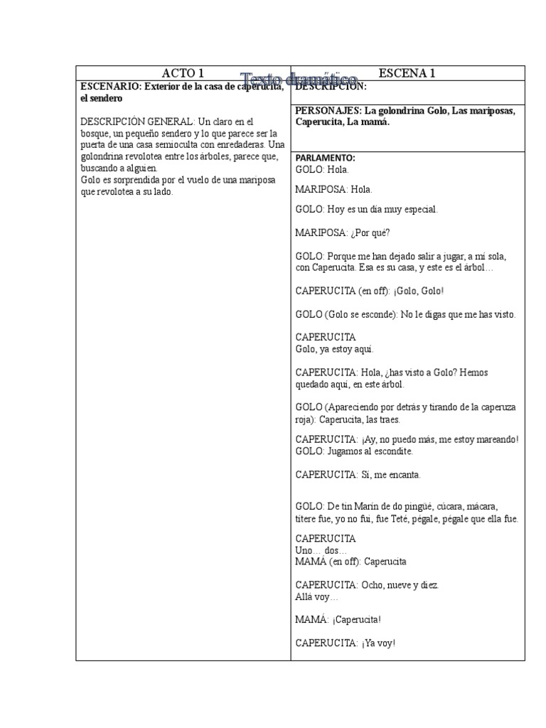 Texto Dramatico 1 (Español) | PDF | Caperucita Roja