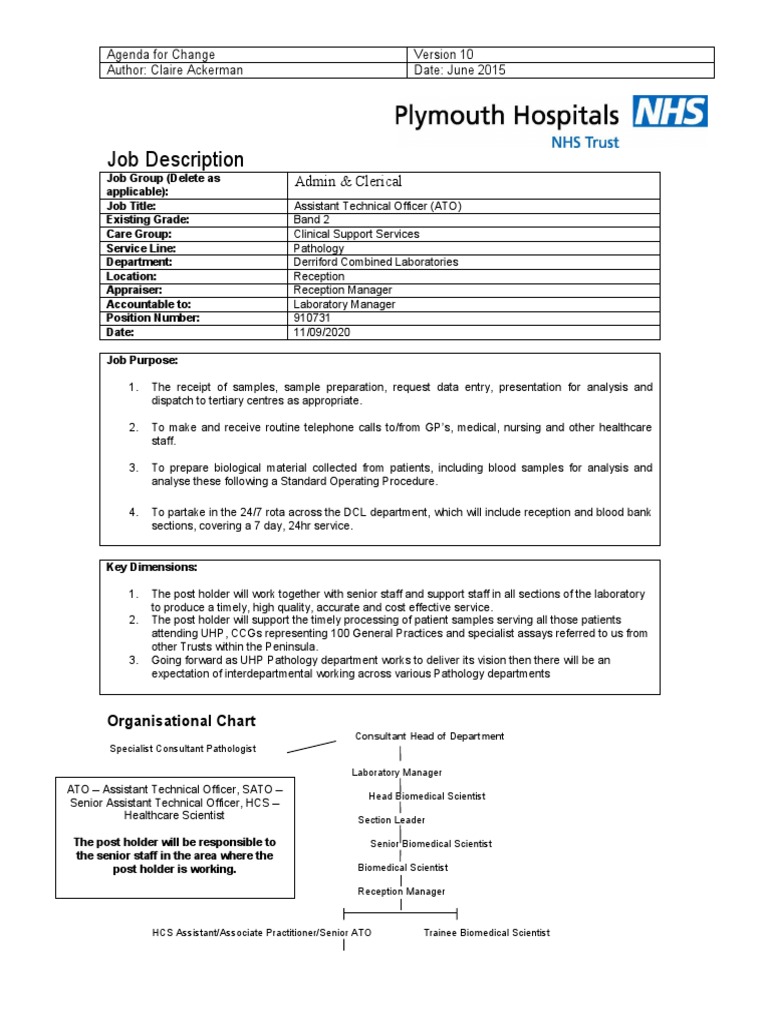 Lab Assistant Band 2 JD - Pathology | PDF | Health Care | Laboratories