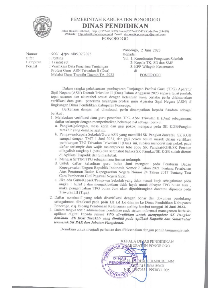 Surat Edaran Tpg Triwulan 2 Pdf