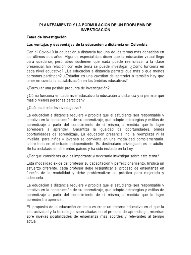 Planteamiento y La Formulación de Un Problema de Investigación | PDF ...