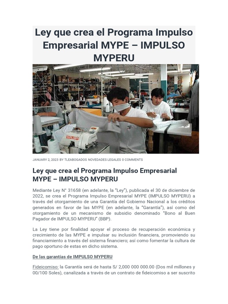Ley Que Crea El Programa Impulso Empresarial MYPE | PDF | Sistema financiero | Economias
