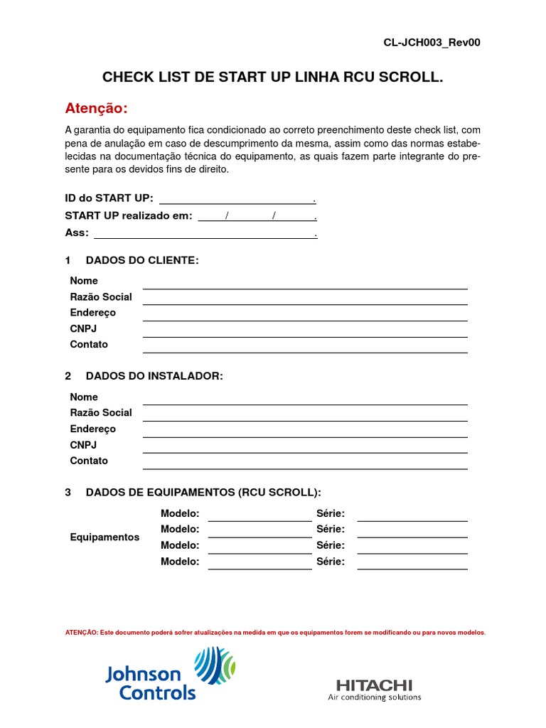 Ficha de START UP RCU SCROLL - Rev01 | PDF | Metrologia | Engenharia Elétrica