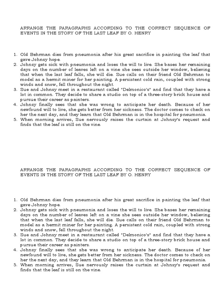 ARRANGE THE PARAGRAPHS ACCORDING TO THE CORRECT SEQUENCE OF EVENTS IN ...