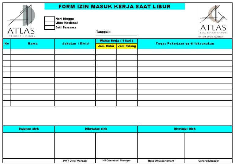 Form Izin Kerja Saat Libur Nasional | PDF