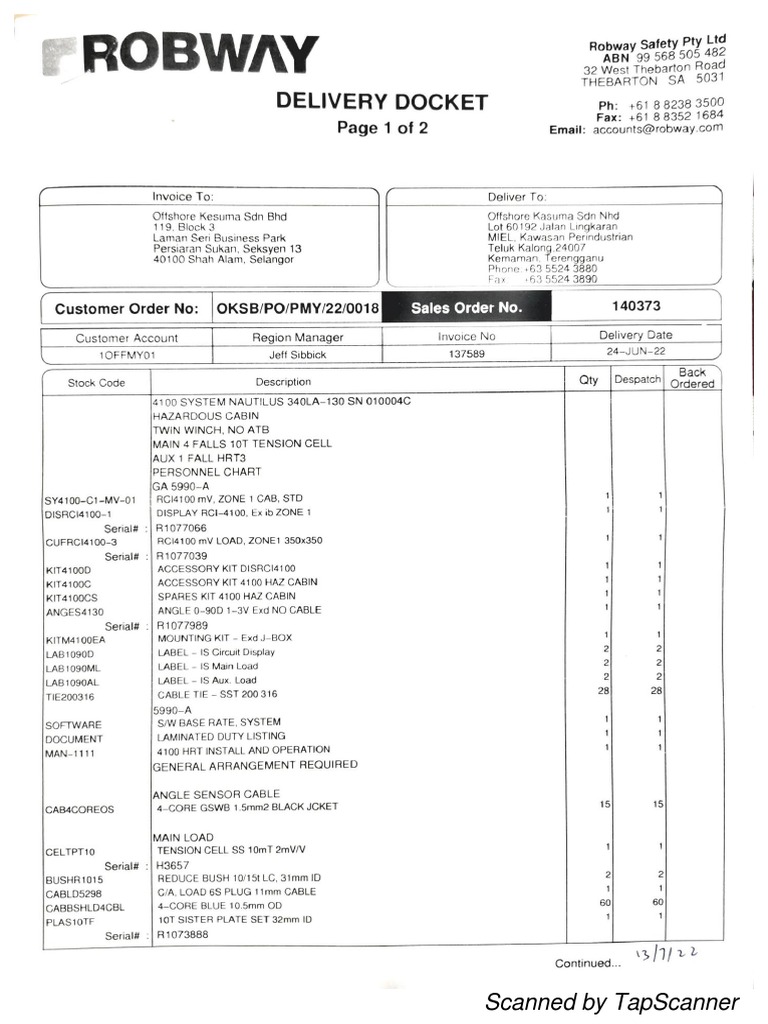 Delivery Docket for Offshore Kesuma | PDF