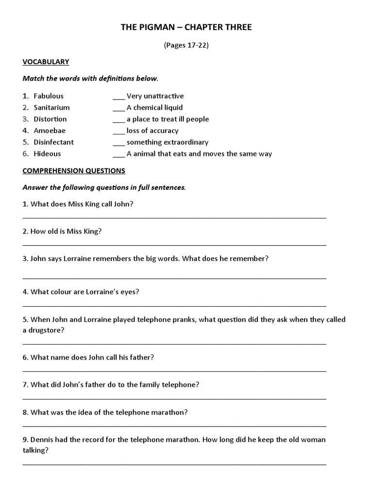 The Pigman - Chapter 3 (Pp. 17-22) | PDF