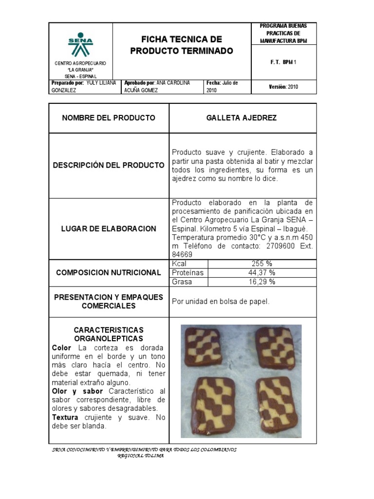 Ficha Tecnica Galletas | PDF | Comida y bebida | Alimentos