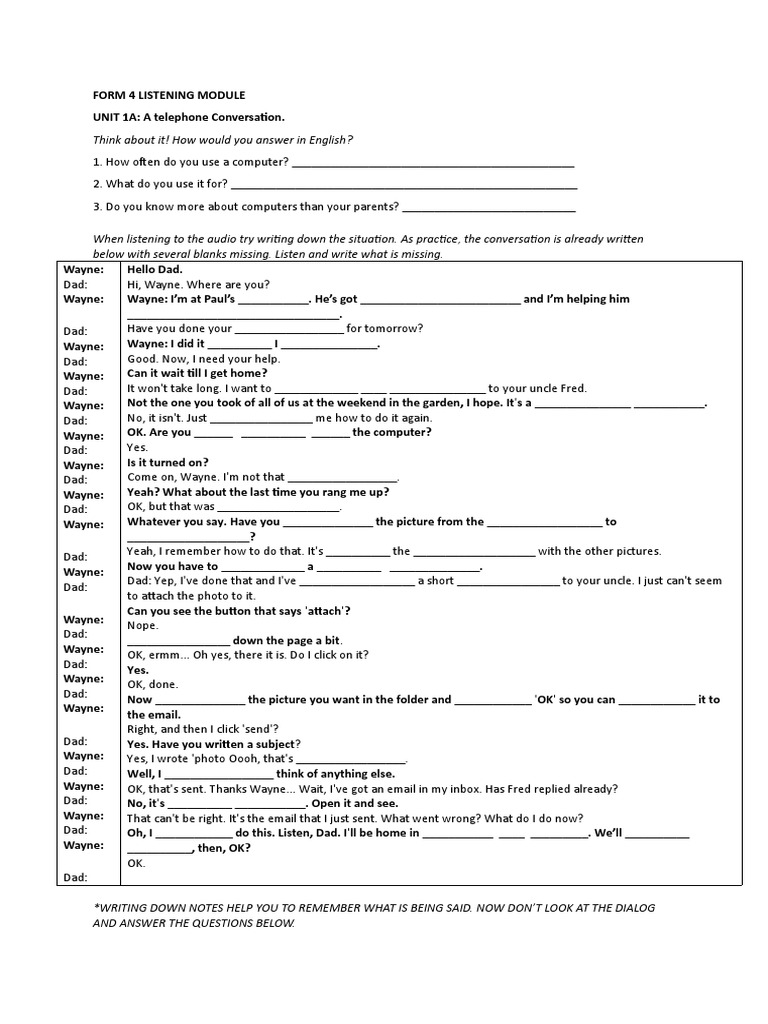 Form 4 Listening Module Question | PDF | Body Language | Communication