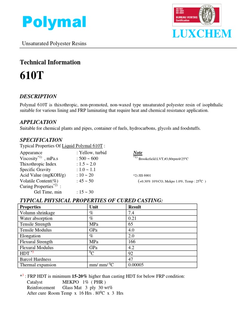 TDS 610 T | PDF | Fibre Reinforced Plastic | Polyester