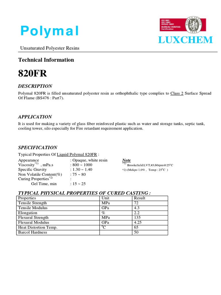 TDS - Polymal 820 FR | PDF | Fiberglass | Polyester