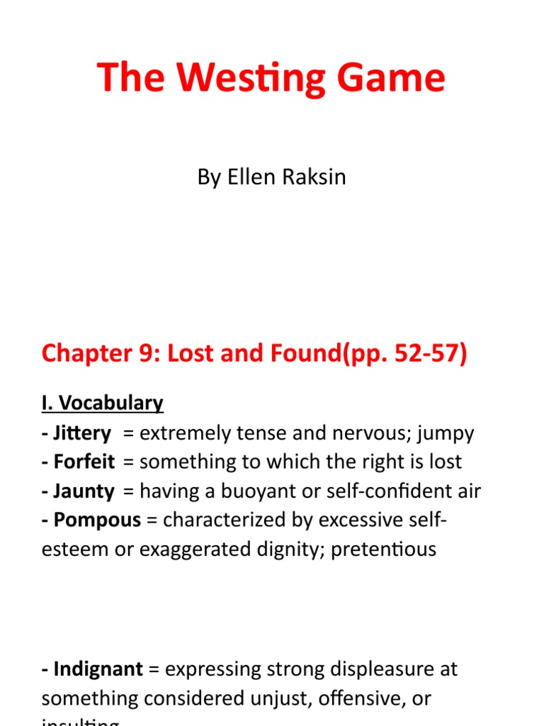 The Westing Game - Chapter 9 - Lost and Found | PDF