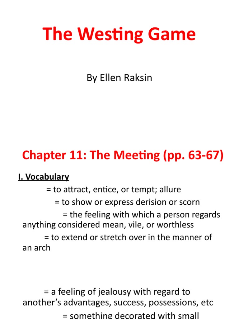The Westing Game - Chapter 11 - The Meeting | PDF