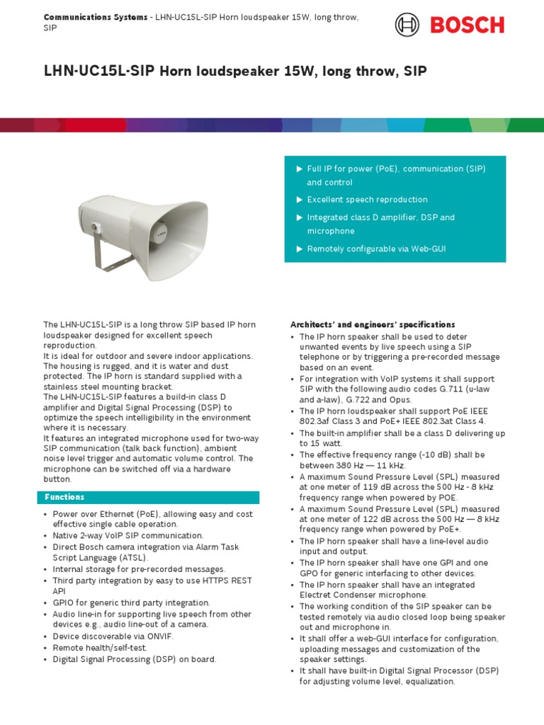 LHN Uc15l Sip Data Sheet Enus 101491542411 | PDF | Loudspeaker | Microphone
