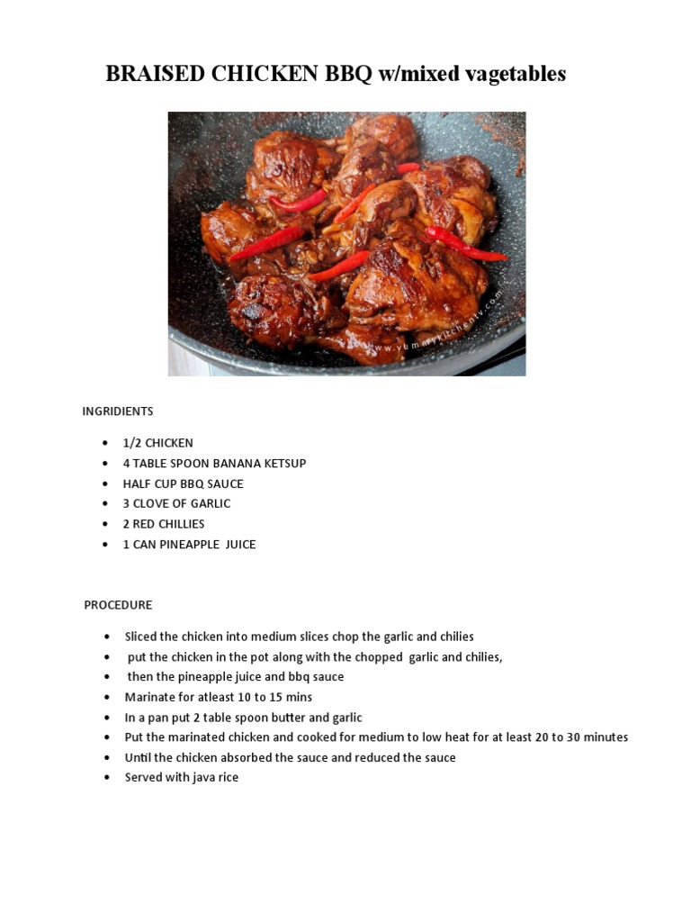 Braised BBQ Chicken with Vegetables | PDF