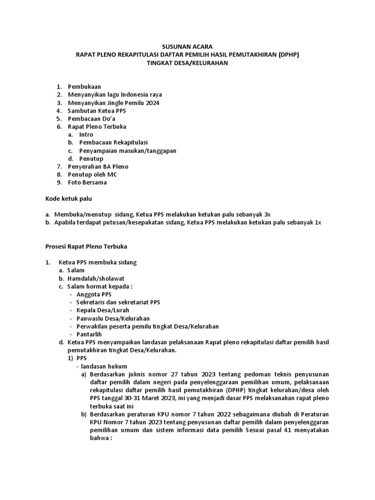 Susunan Acara Rapat Pleno Pps | PDF