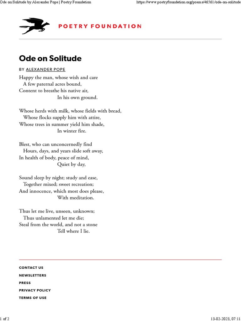 Ode On Solitude by Alexander Pope | PDF