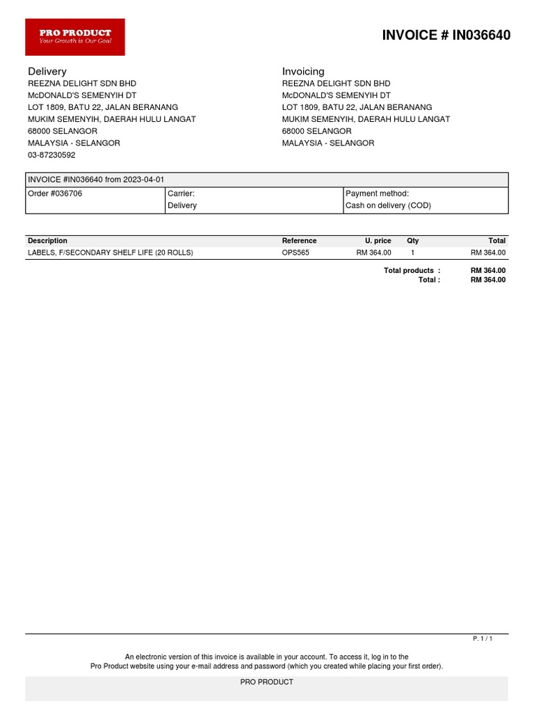 INVOICE # IN036640: Delivery Invoicing | PDF