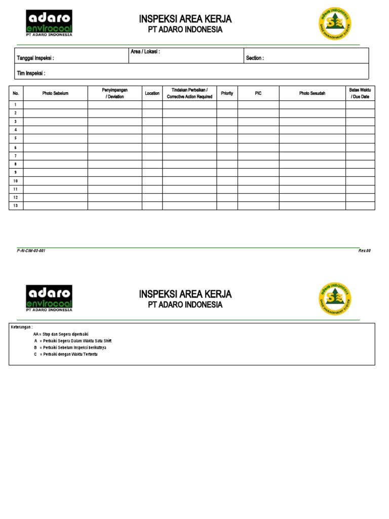 Form Inspeksi Kerja | PDF