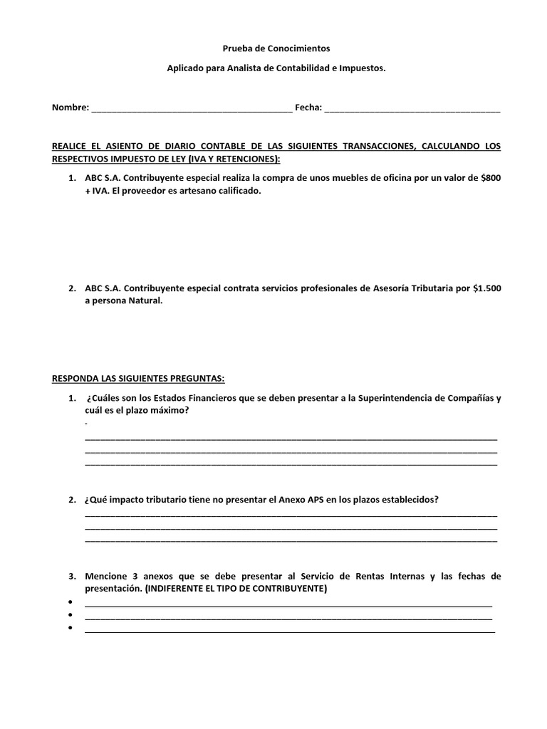 Prueba - Analista Contable e Impuestos | PDF | Contabilidad | Impuesto sobre la renta