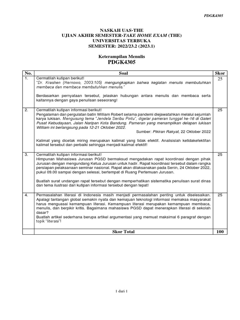 Naskah - PDGK4305 - The - 1 (1) BUTUH JAWABAN 081273324559 | PDF