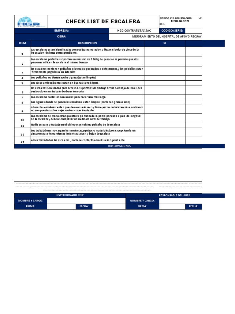 Checklist de Seguridad para Escaleras | PDF