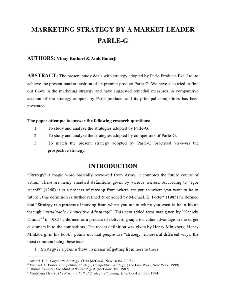Marketing Strategy by A Market Leader Parle G | PDF | Strategic ...